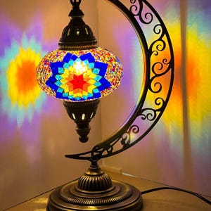 Handcrafted Turkish Mosaic Moon Lamp – Colorful Star Design - Etsy