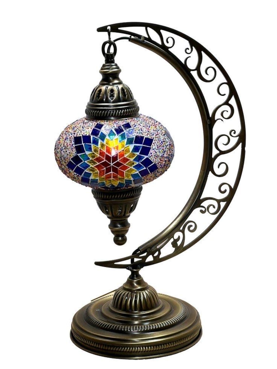 Handcrafted Turkish Mosaic Moon Lamp – Colorful Star Design - Etsy