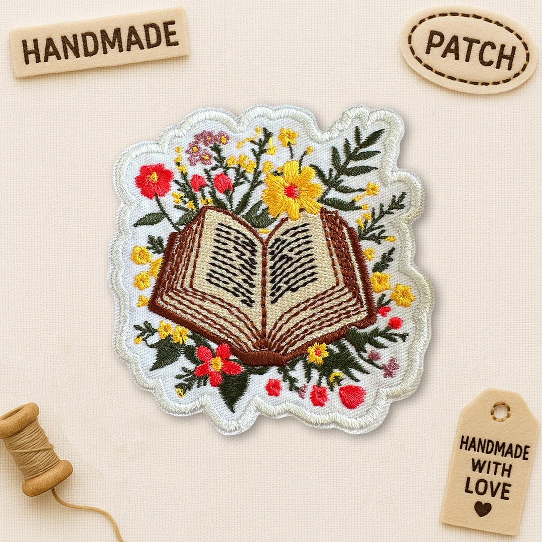 Floral Book Patch, Bookish Reader Lover Aesthetic Flower Books Reading ...