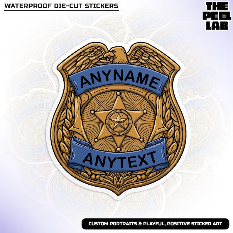 Custom Police Badge Sticker, Personalized Golden Police Name Political ...