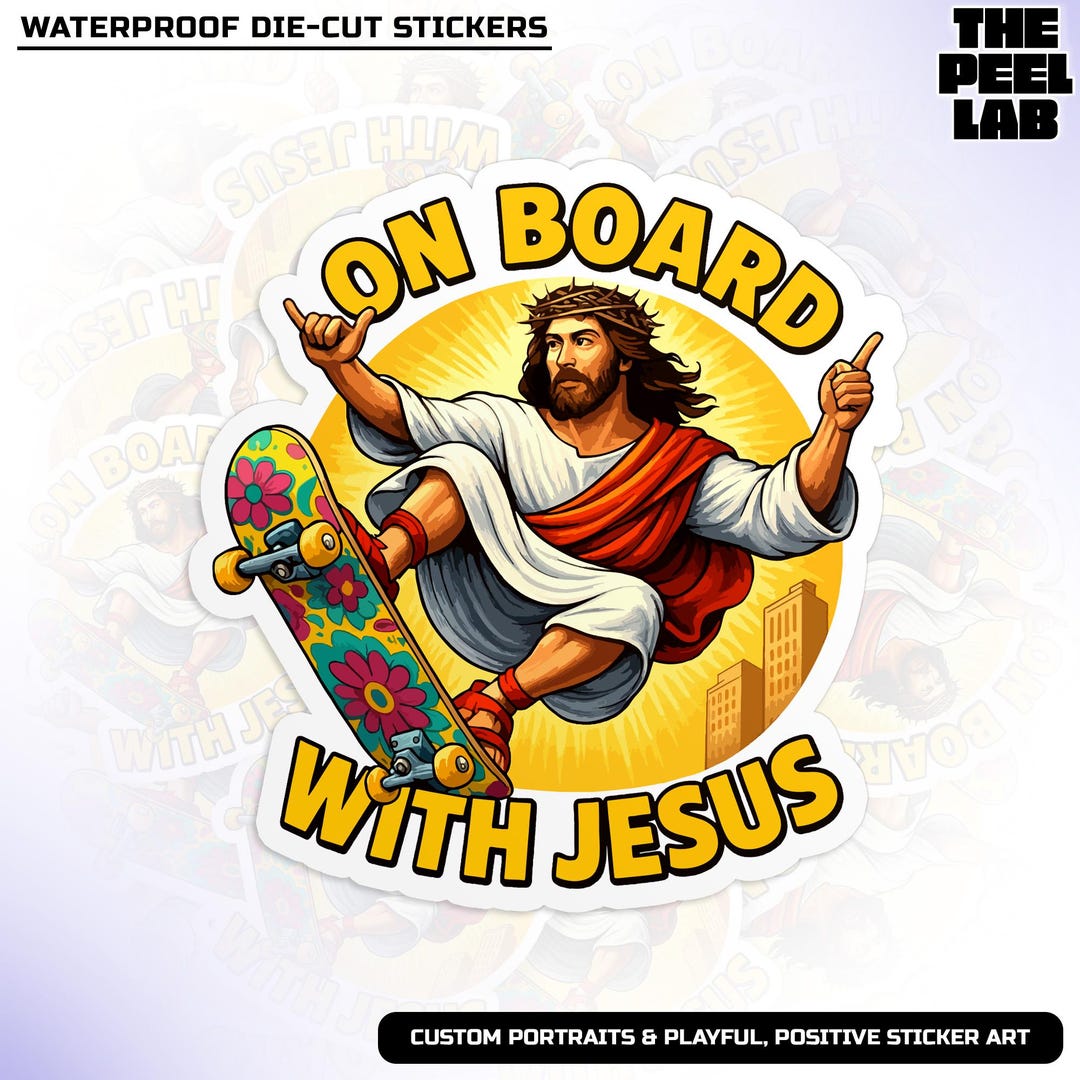 On Board With Jesus Skater Sticker, Funny Christian, Catholic Meme ...