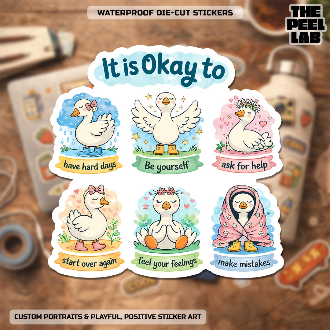 It is Okay to Sticker, Mental Health Cute Duck Self Care Positive Quote ...