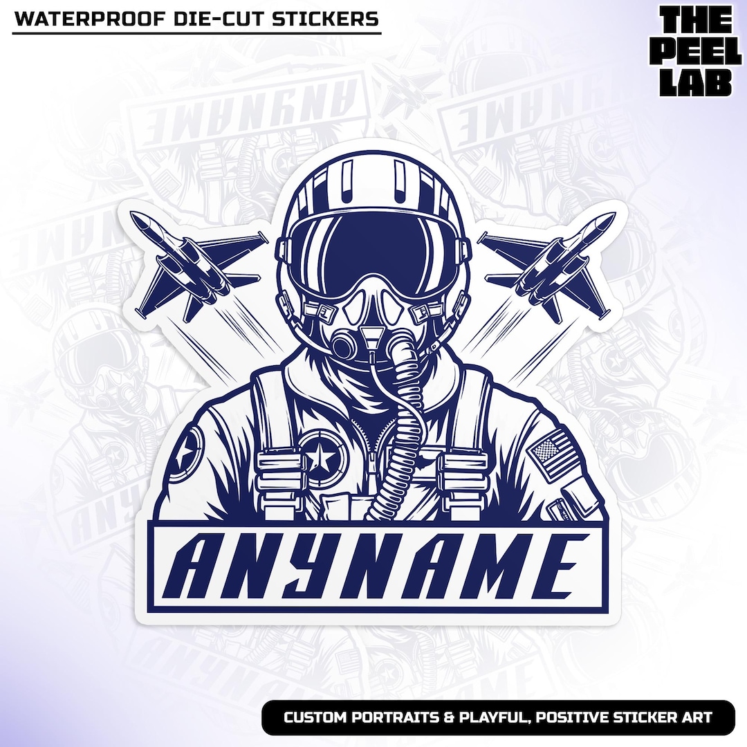 Custom Fighter Pilot Name Sticker, Personalized Jet Fighter Military ...