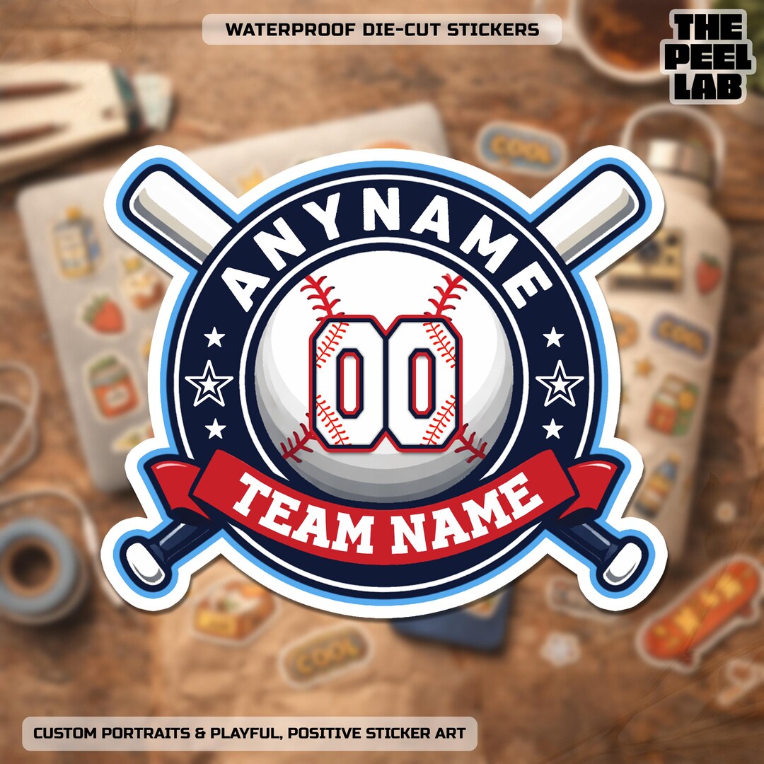 Custom Baseball Name Sticker, Personalized Team Name With Number Player ...