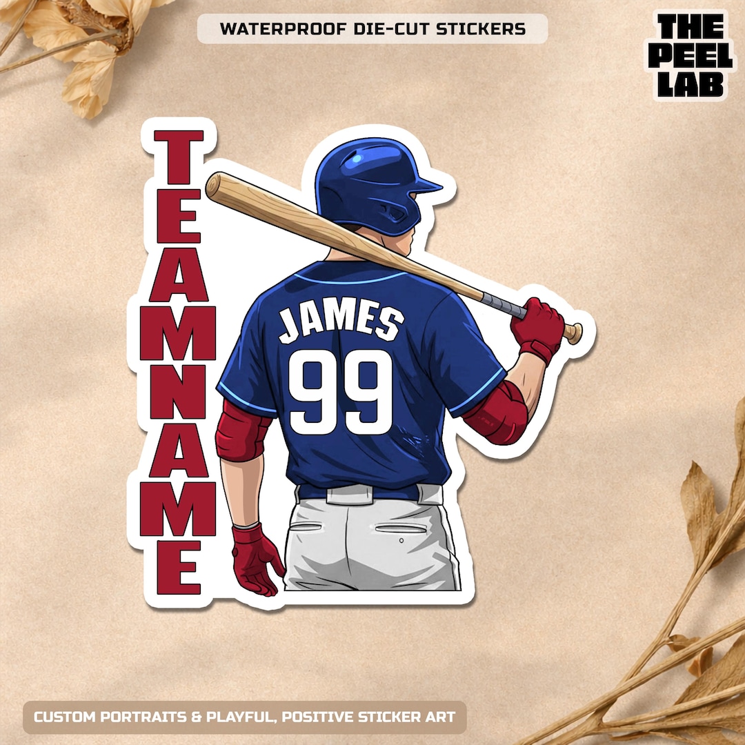 Custom Baseball Player Sticker, Personalized Baseball Sports Team Name ...