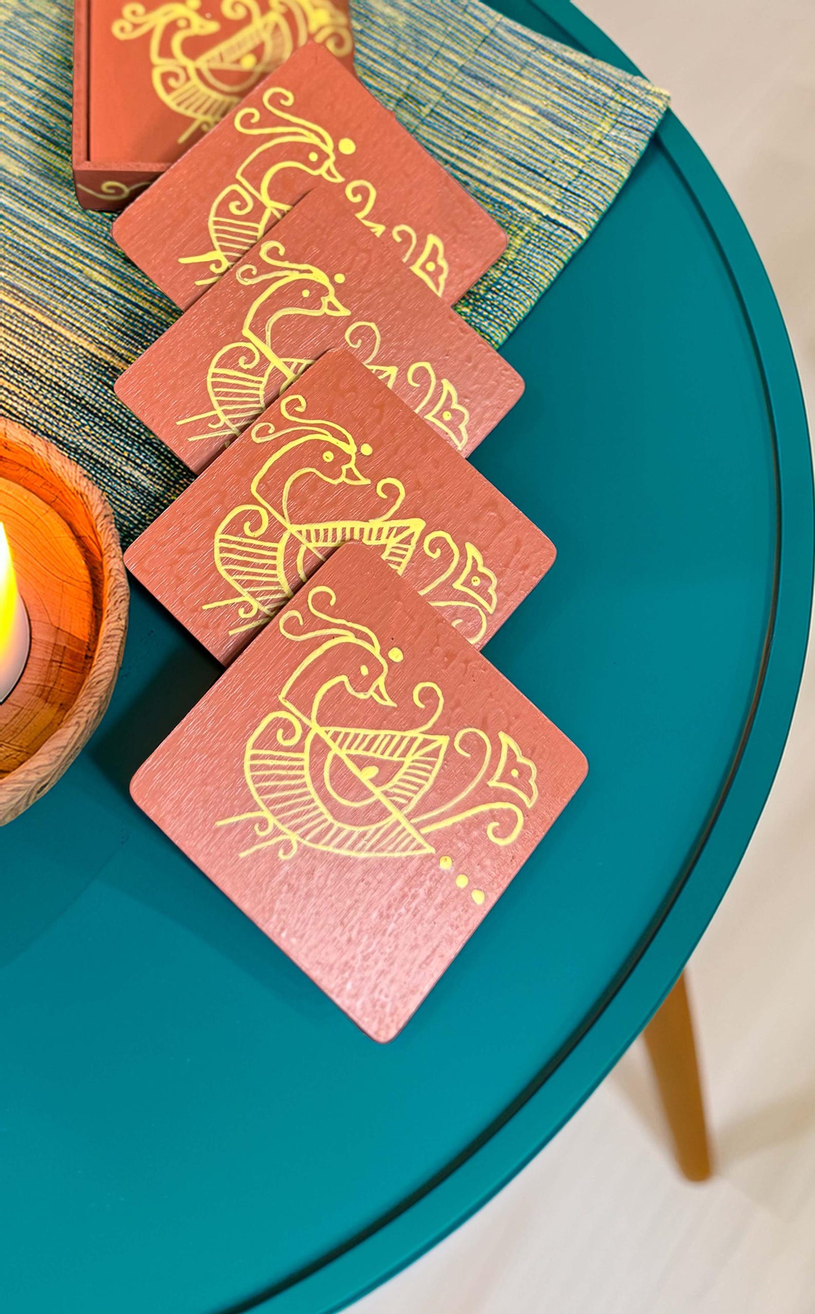 Hand-painted Wooden Coasters Set: Rustic Brown Minimalist Decor - Etsy