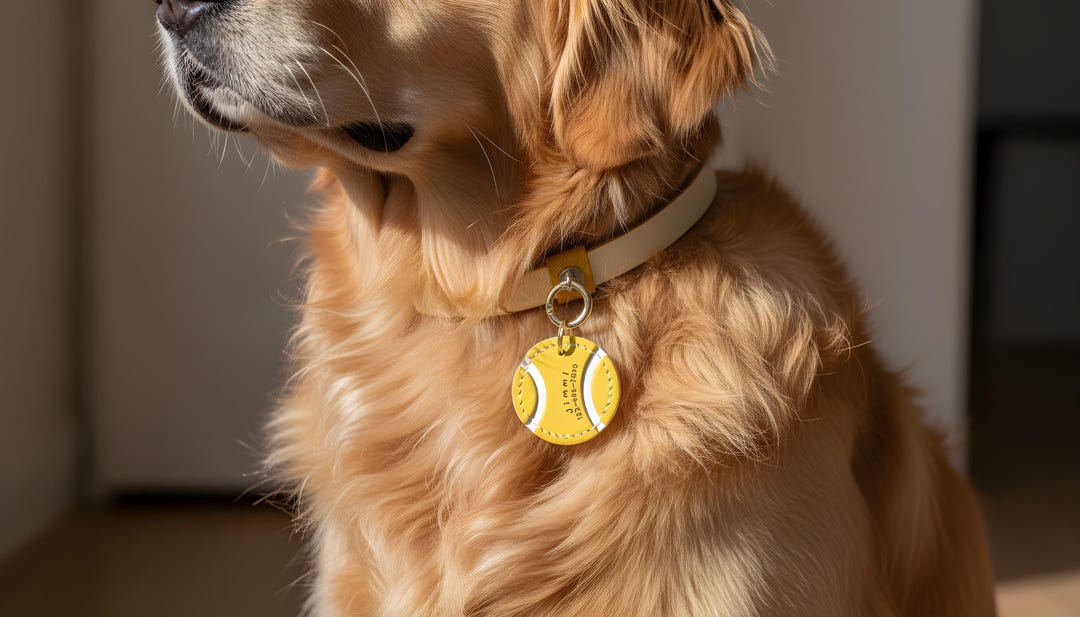 Personalized Leather Tennis Ball Dog Tag – Handmade Silent ID Tag - Etsy