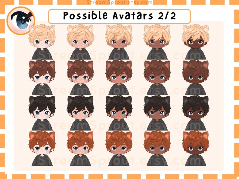 Customizable Male Pngtuber Avatar Benji | 40 Variations | 5 Skin Tones ...