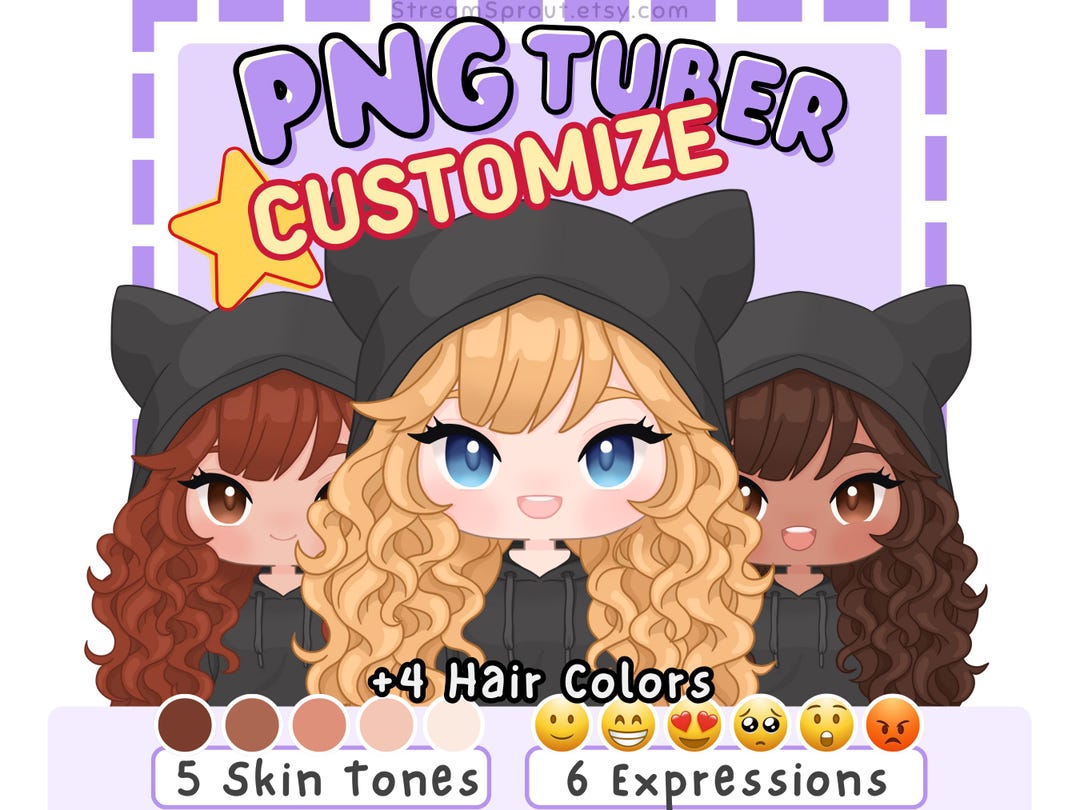 Customizable Female Pngtuber Avatar Juno | 40 Variations | 5 Skin Tones ...