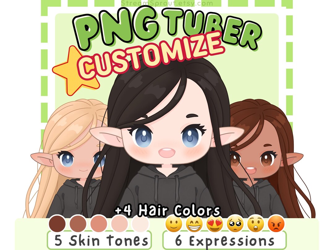 Customizable Female Pngtuber Avatar Phoebe | 40 Variations | 5 Skin ...