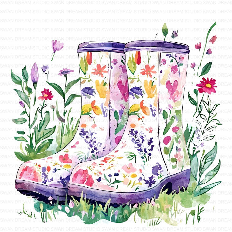 Rain Boot Flowers Art - Etsy