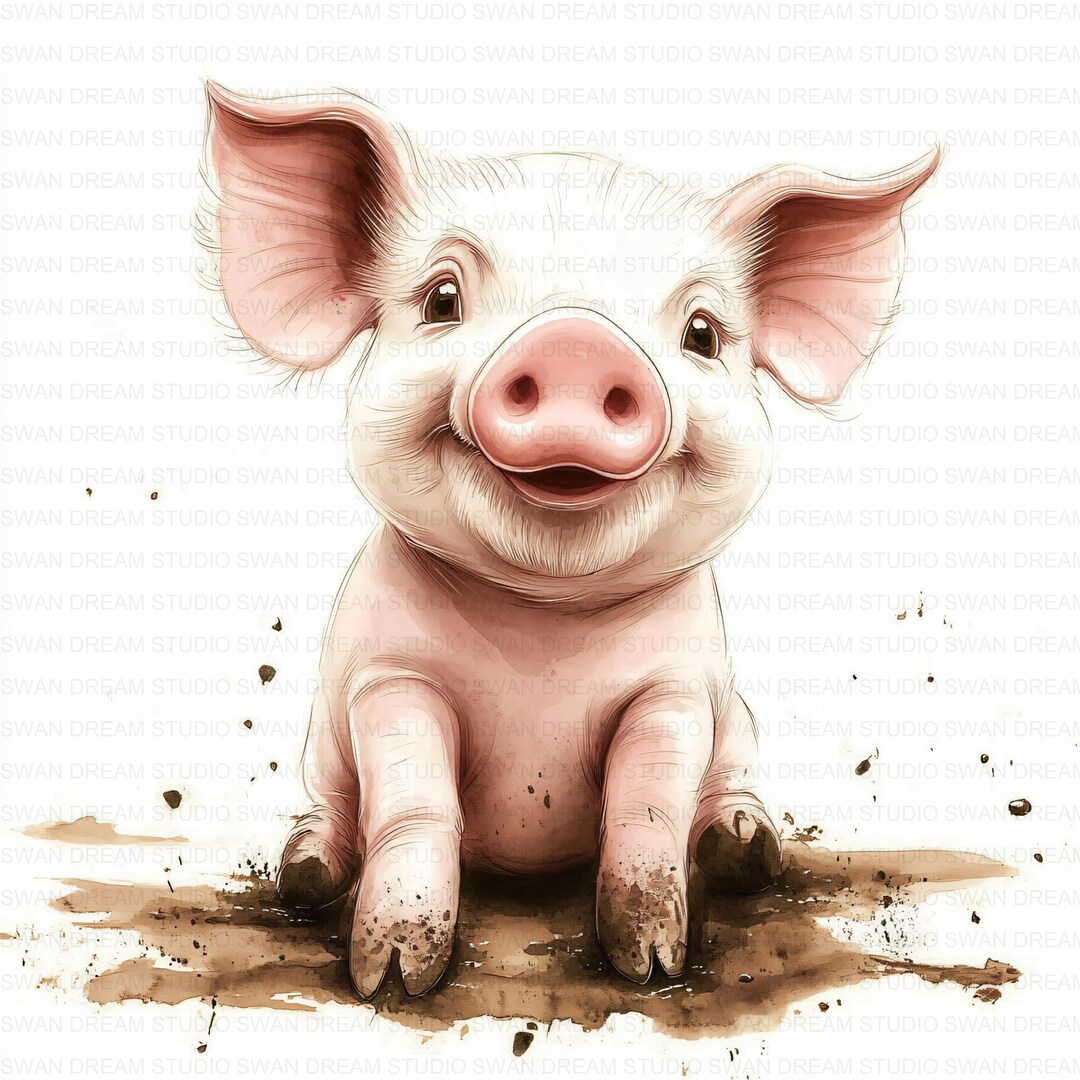 112 Pig in Mud Puddle Clipart Bundle Printable Whimsical Farm Animal ...