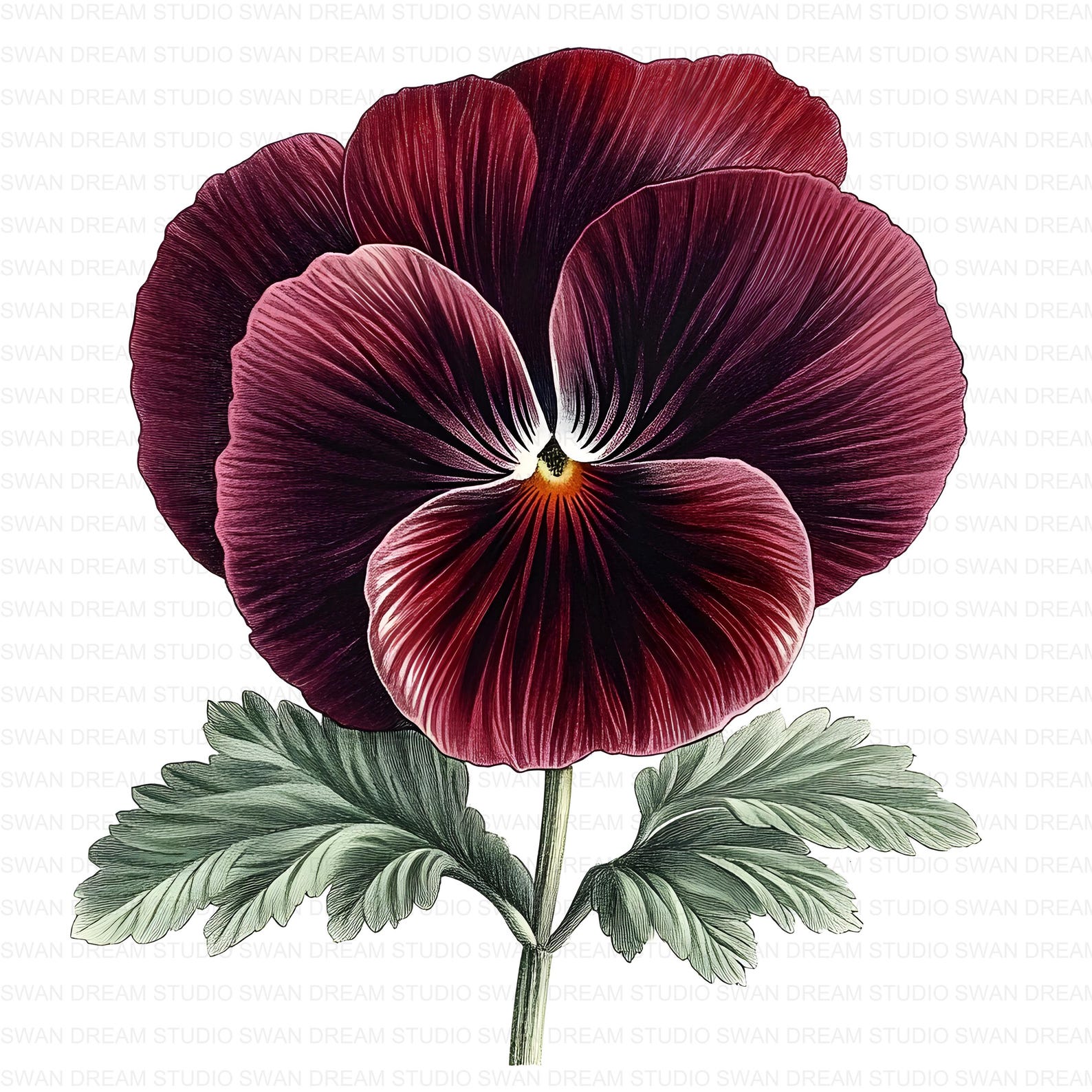 120 Single Pansy Flower Stem Clipart Bundle Printable Whimsical Floral ...