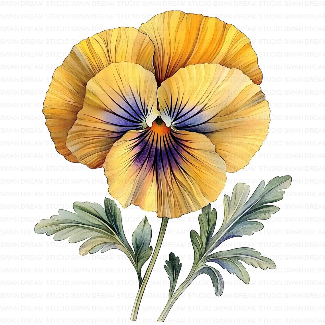 120 Single Pansy Flower Stem Clipart Bundle Printable Whimsical Floral ...