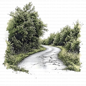 160 Abandoned Old Asphalt Road Clipart Broken Roadway Roadscape ...
