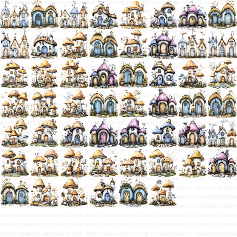 118 Small Fairy Houses Clipart Bundle Printable High Quality JPG Card ...