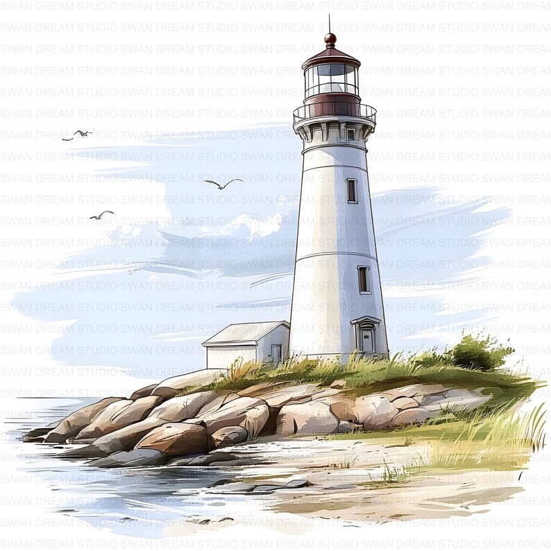 125 Lighthouse Clipart Bundle Printable Whimsical Light House Coastal ...