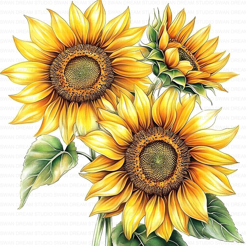 128 Beautiful Sunflower Flower Clipart Bundle Printable High Quality ...