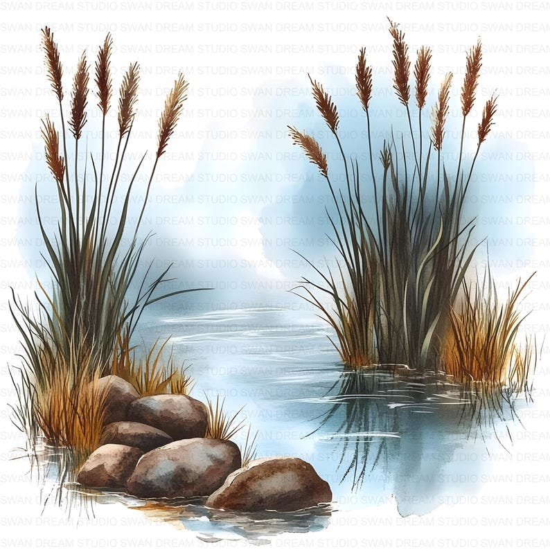 128 Cattails Reeds Water Pond Clipart Bundle Printable High Quality JPG ...