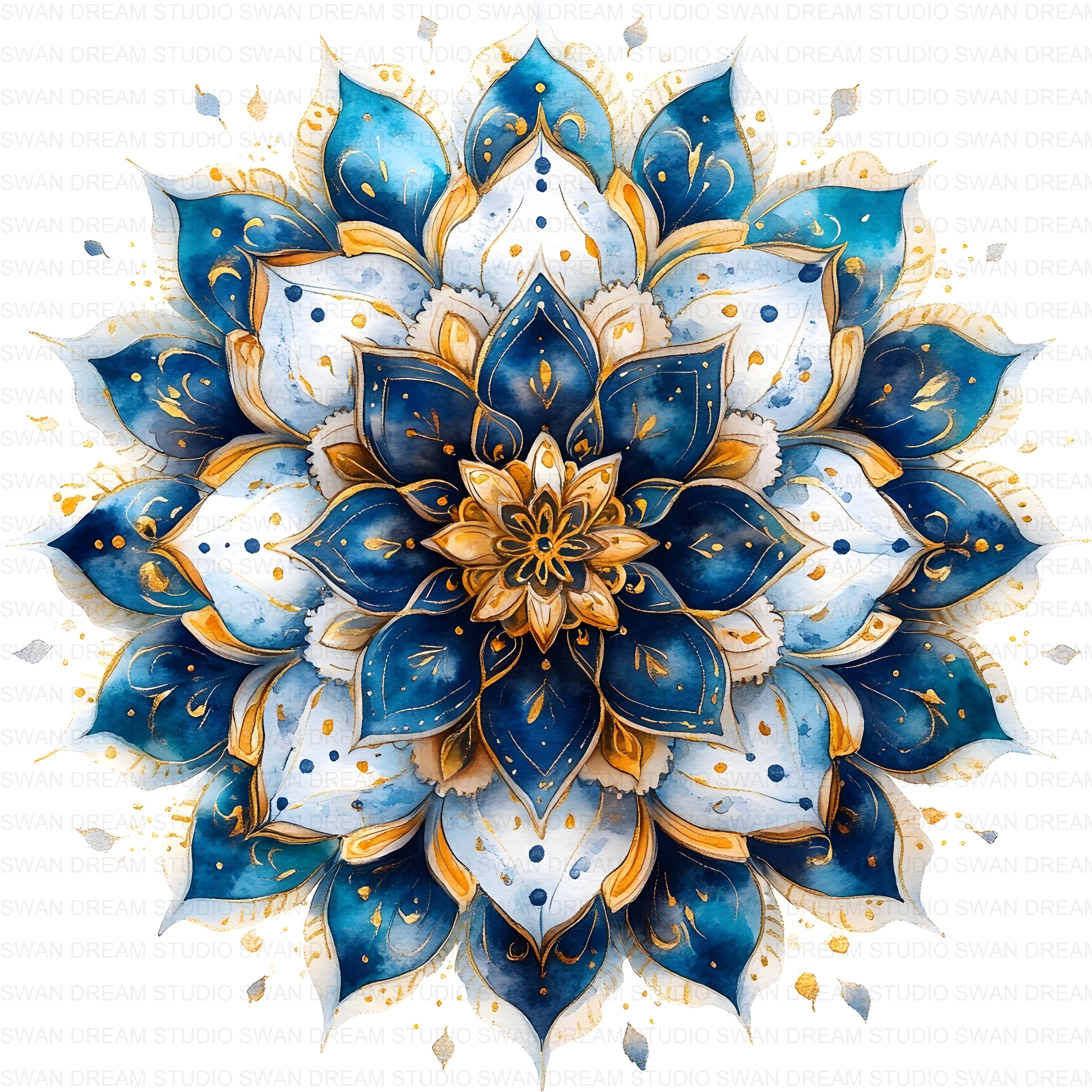 Blue Mandala Clipart Bundle: Watercolor Floral Designs (digital ...