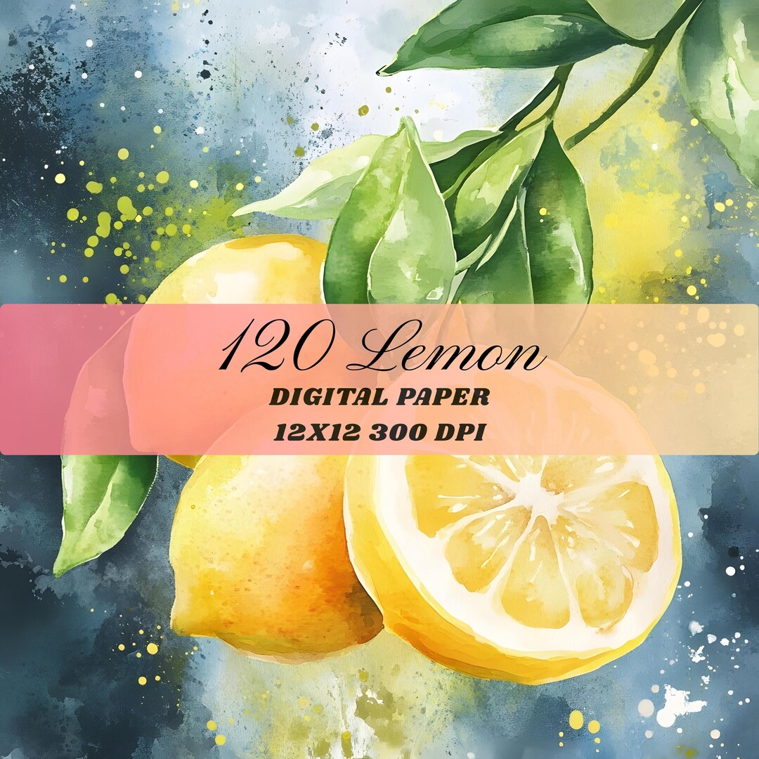 120 Watercolor Lemon Digital Paper Pack Summer Fruit Background Bundle ...