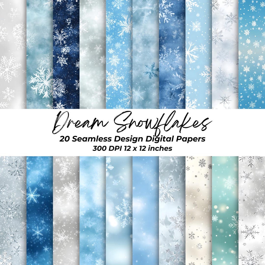 20 Winter Snowflake Digital Paper White Snow Pack Seamless Christmas ...