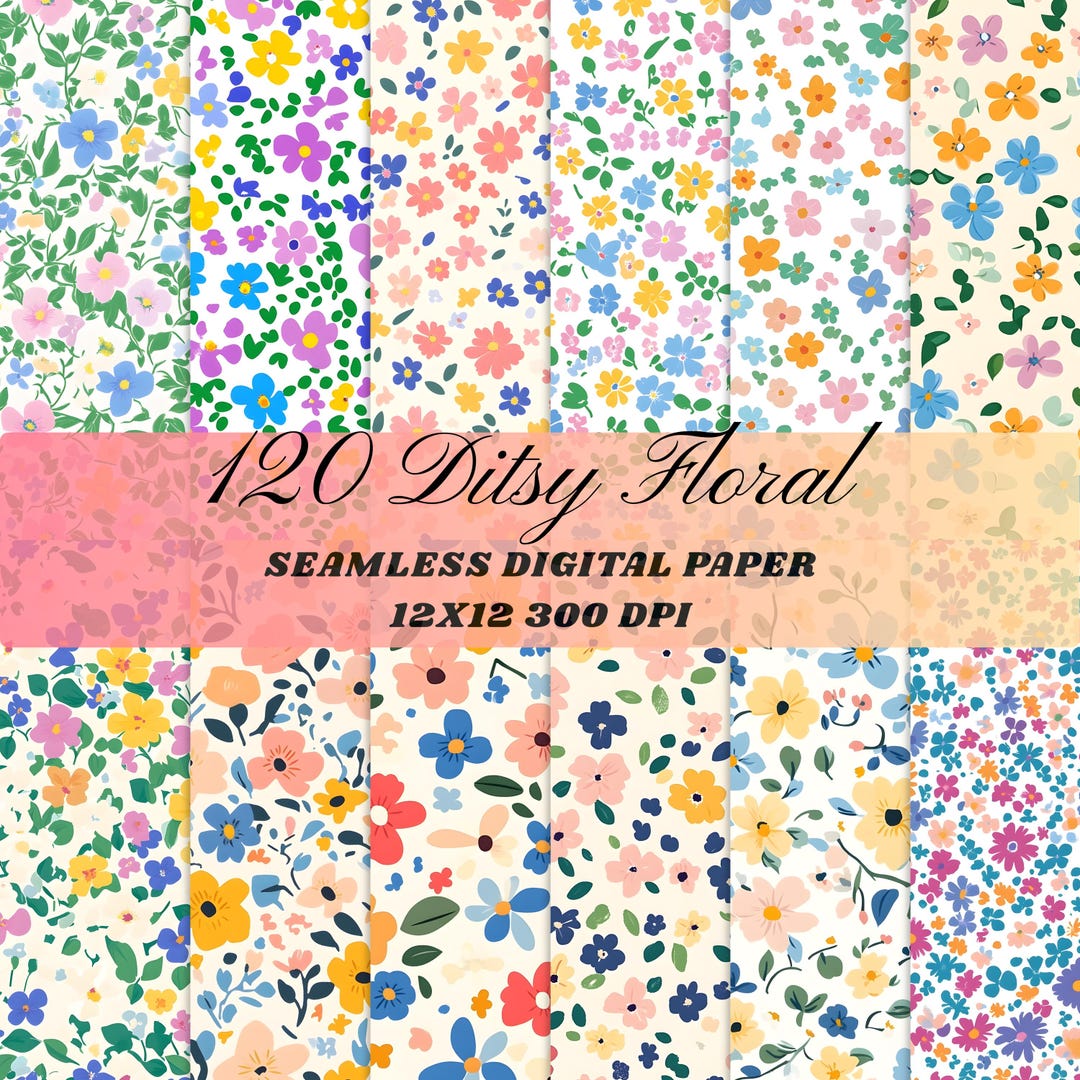 120 Cute Pastel Ditsy Flower Digital Paper Seamless Spring Floral ...
