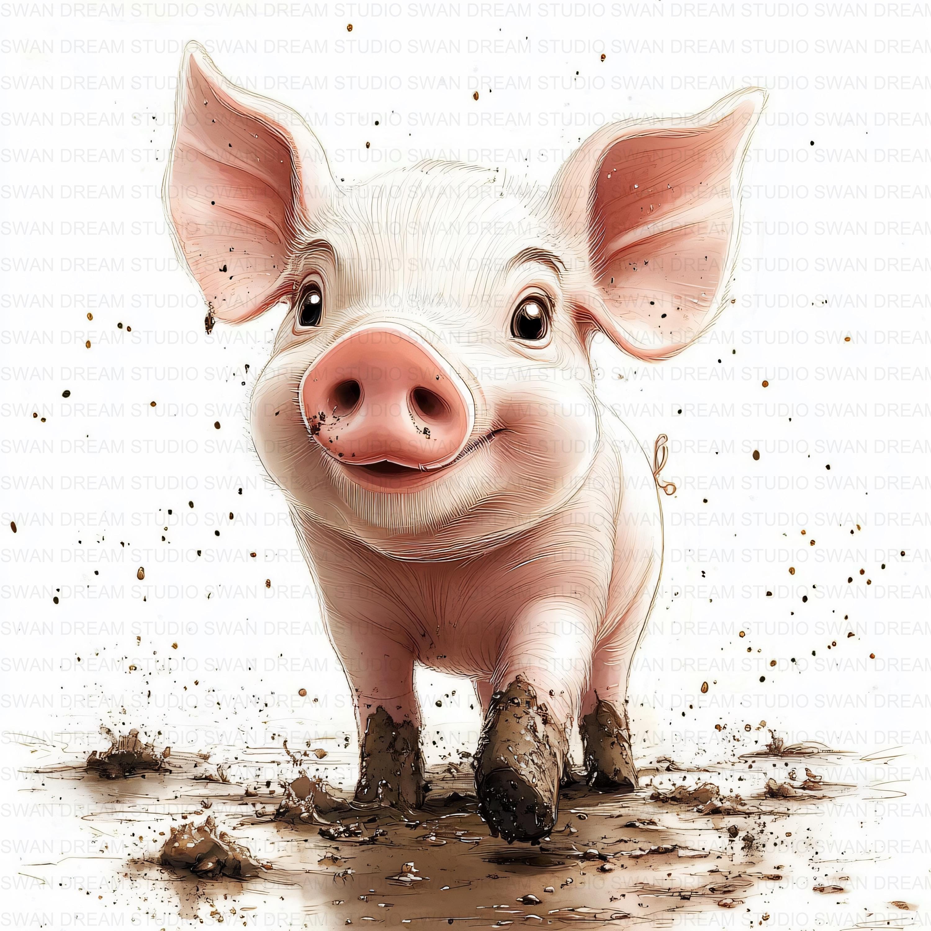 112 Pig in Mud Puddle Clipart Bundle Printable Whimsical Farm Animal ...