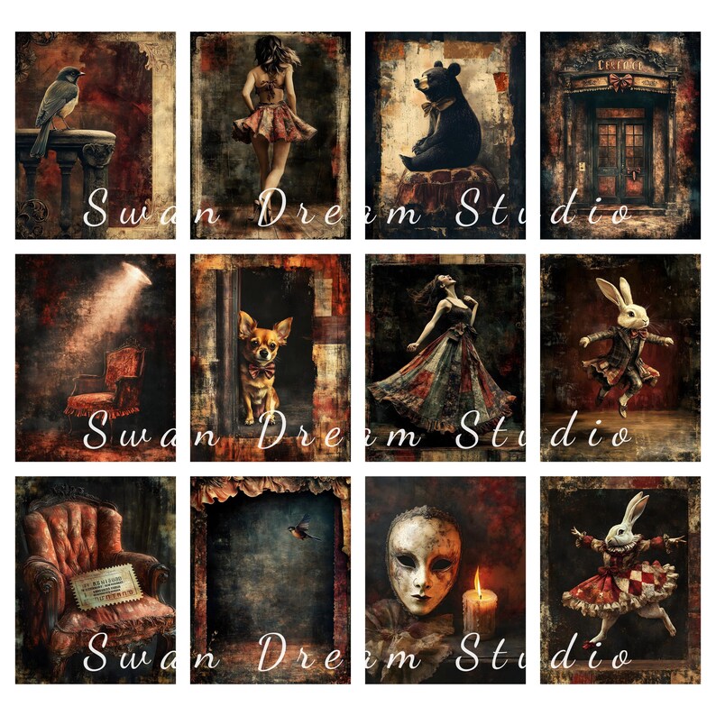 190 Halloween Creepy Theater Junk Journal Page Dark Red Opera Woman ...