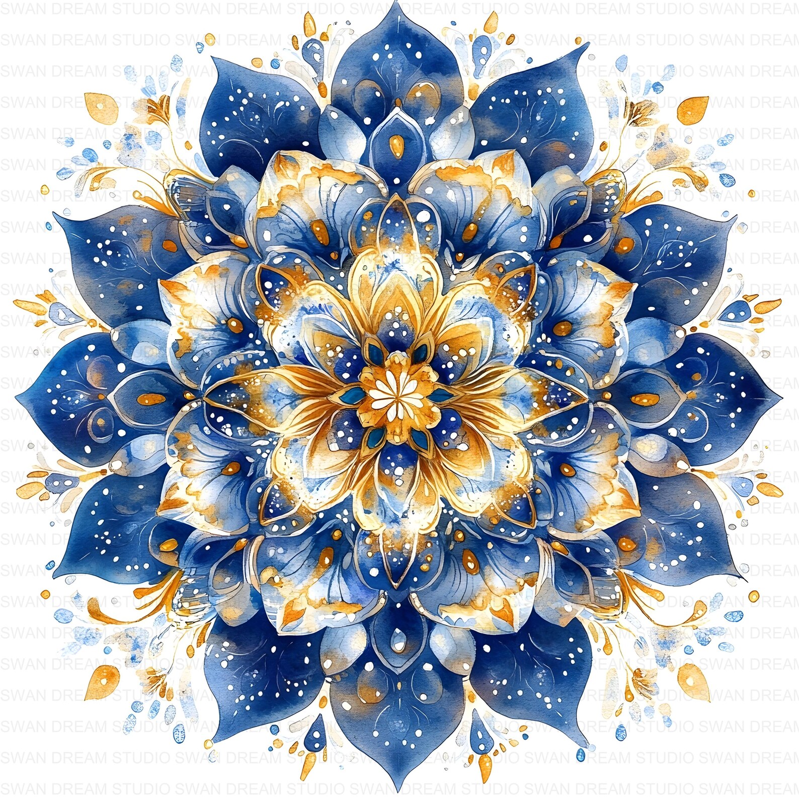 Blue Mandala Clipart Bundle: Watercolor Floral Designs (digital ...