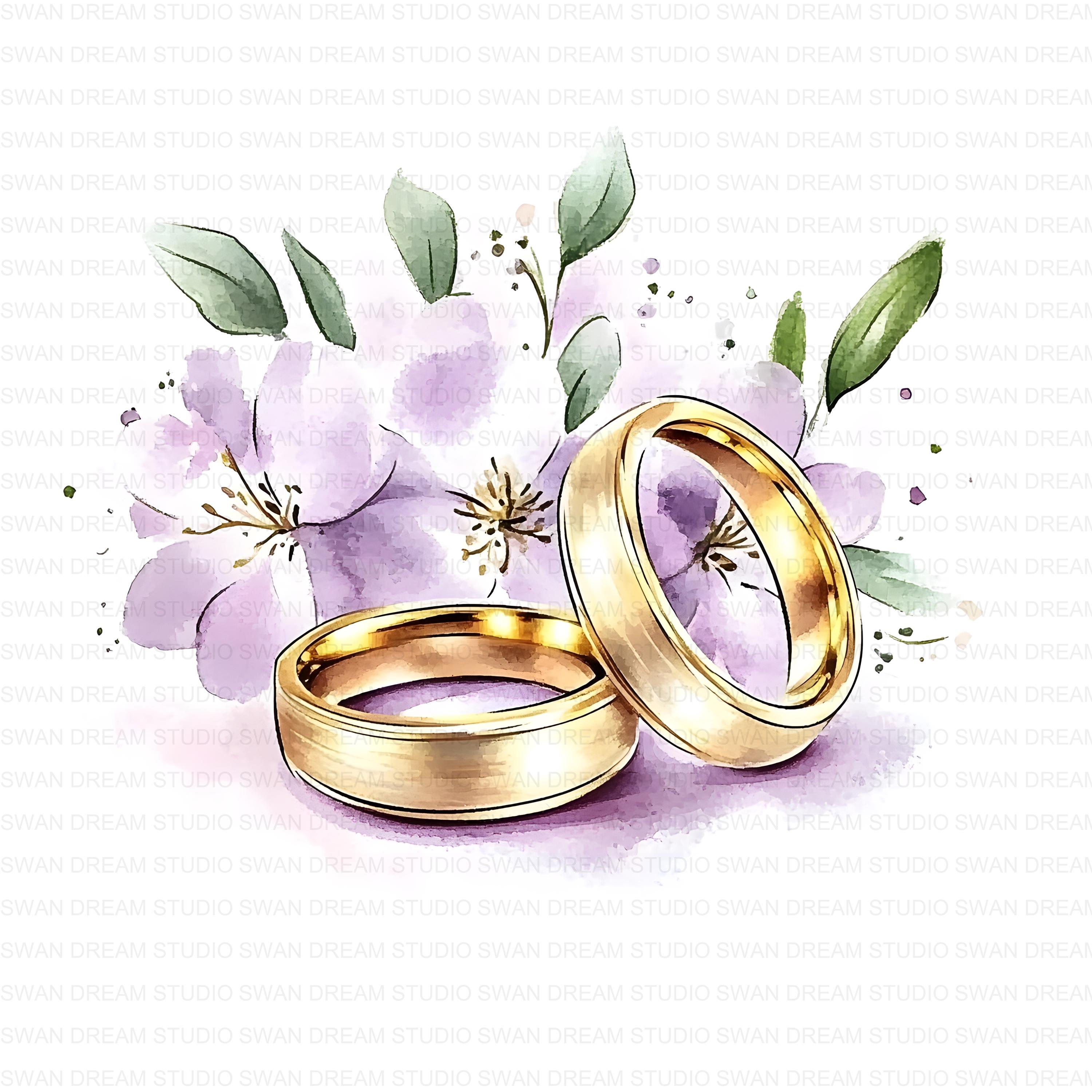 111 Floral Wedding Gold Ring Band Clipart Bundle Printable High Quality ...