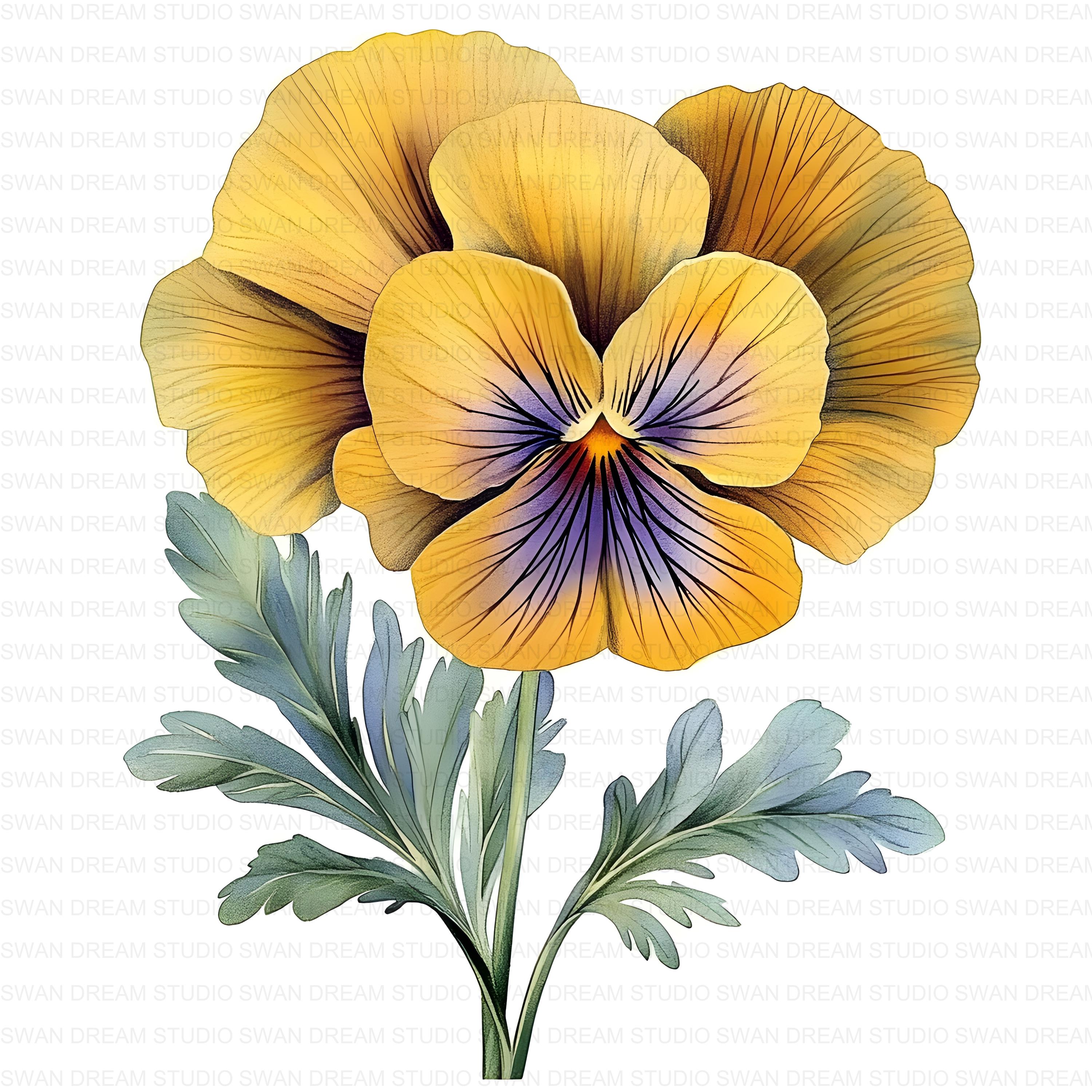 120 Single Pansy Flower Stem Clipart Bundle Printable Whimsical Floral ...