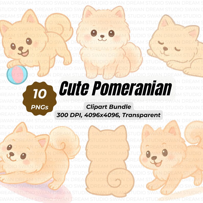 10 Cute Kawaii Pomeranian Dog Clipart Bundle Printable High Quality PNG ...