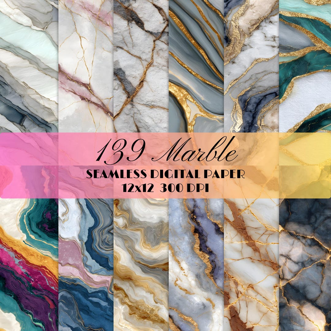 139 Marble Digital Paper Seamless Background Pack Colorful Marble ...
