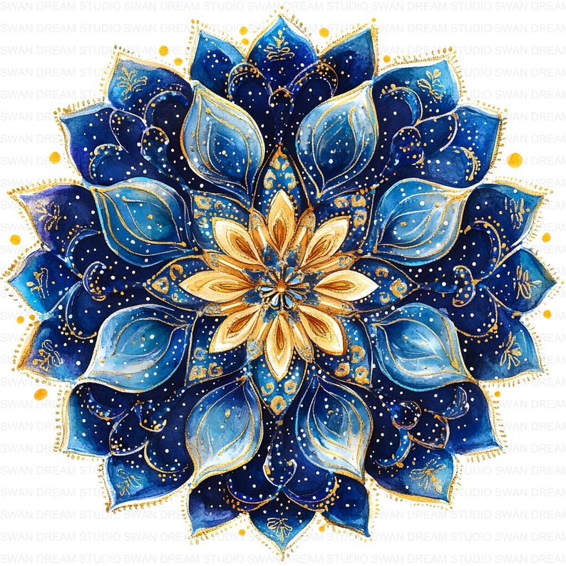 Blue Mandala Clipart Bundle: Watercolor Floral Designs (digital ...