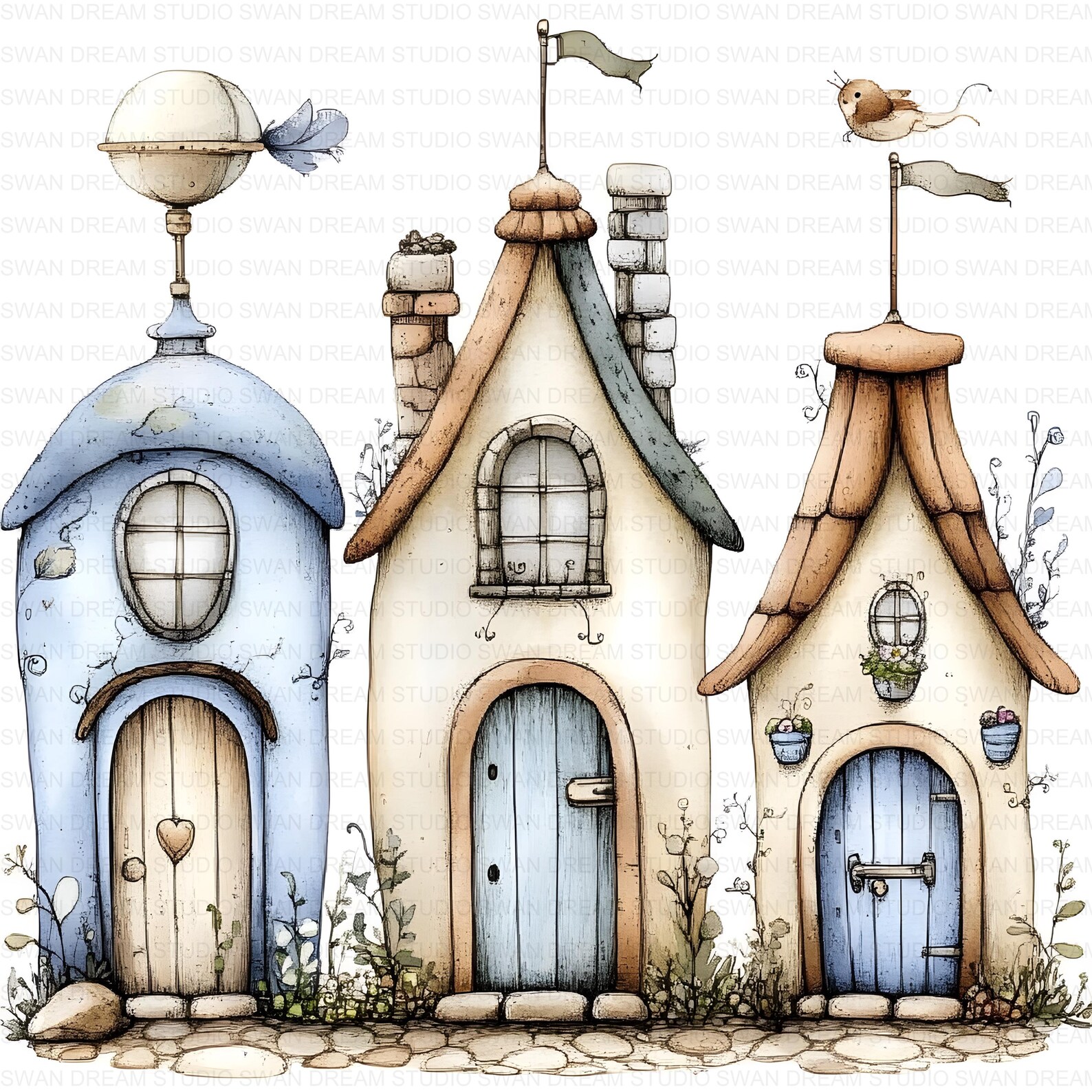 118 Small Fairy Houses Clipart Bundle Printable High Quality JPG Card ...