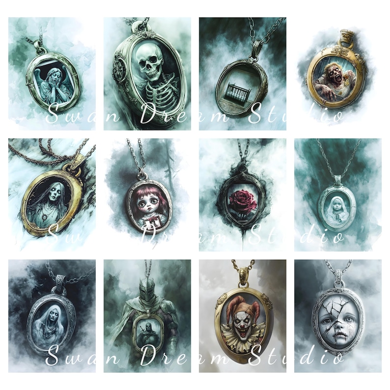 152 Halloween Creepy Locket Junk Journal Page Eerie Jewelry Photo ...