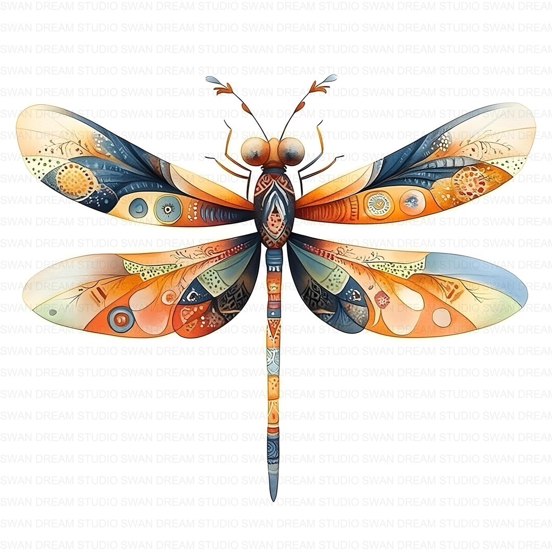 126 Folk Art Dragonfly Clipart Pack Terracotta Printable Boho Floral ...