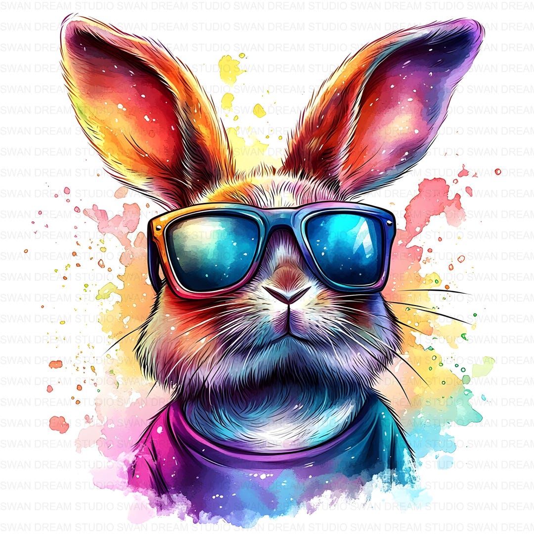 159 Cool Bunny Disco Bunny Clipart Rabbit Printable Watercolor Clipart ...