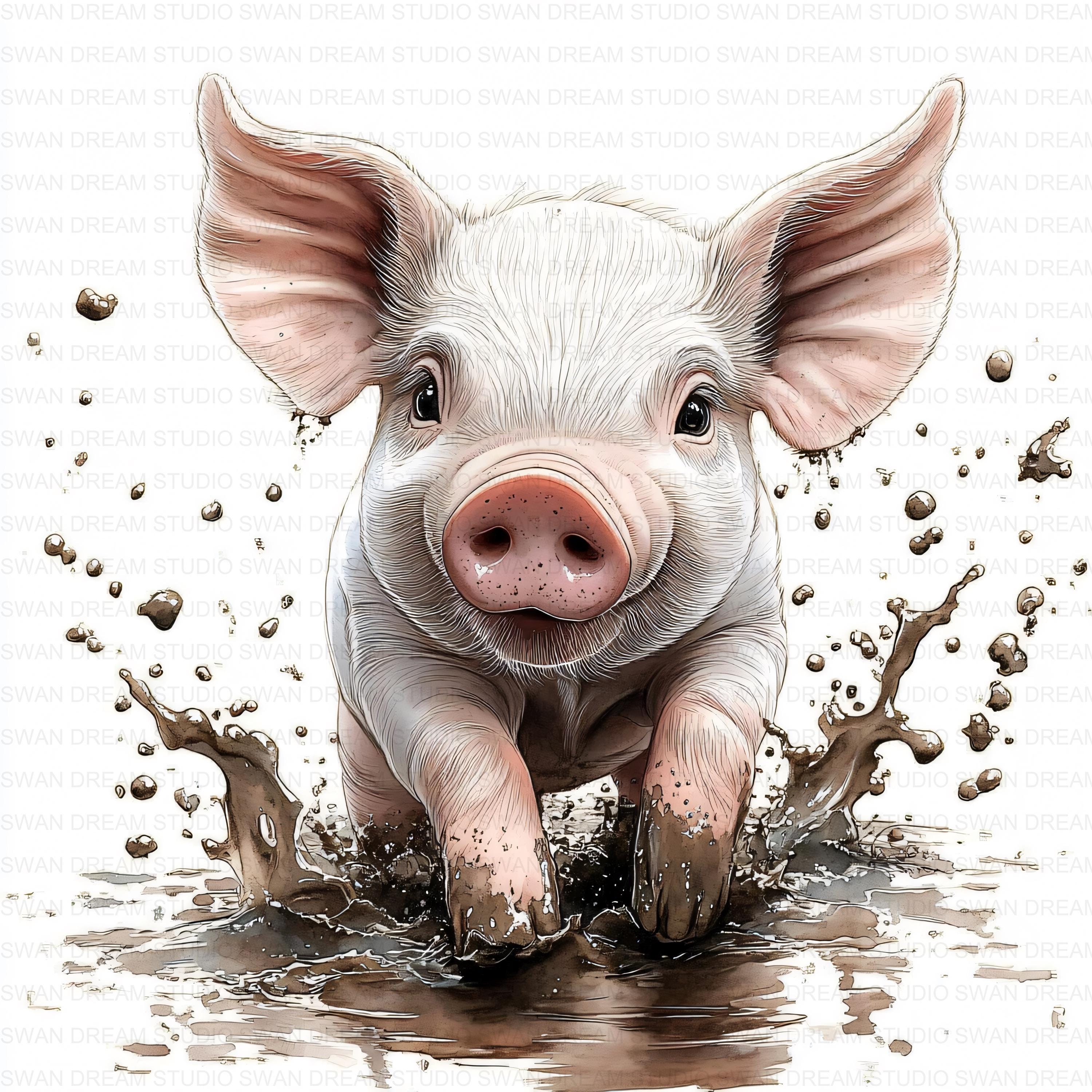 112 Pig in Mud Puddle Clipart Bundle Printable High Quality JPG Card ...