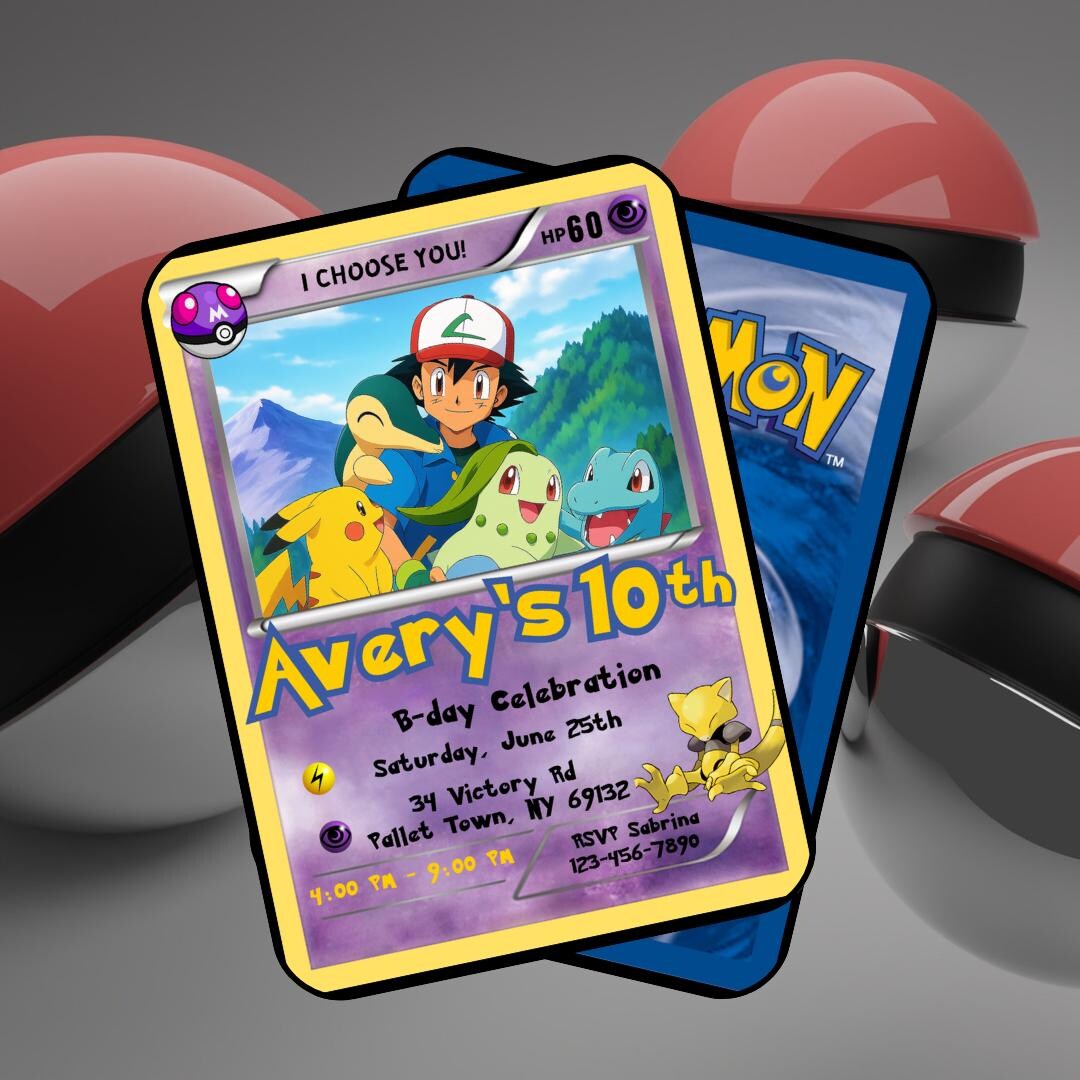 Pokémon Birthday Card Editable Invitation Psychic Type Instant Download ...
