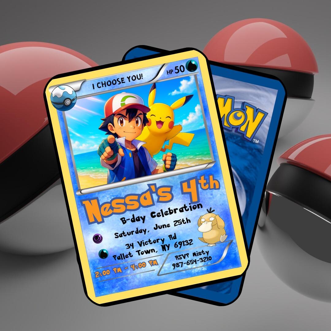 Pokémon Trading Card Birthday Invitation Water Type Instant Download ...