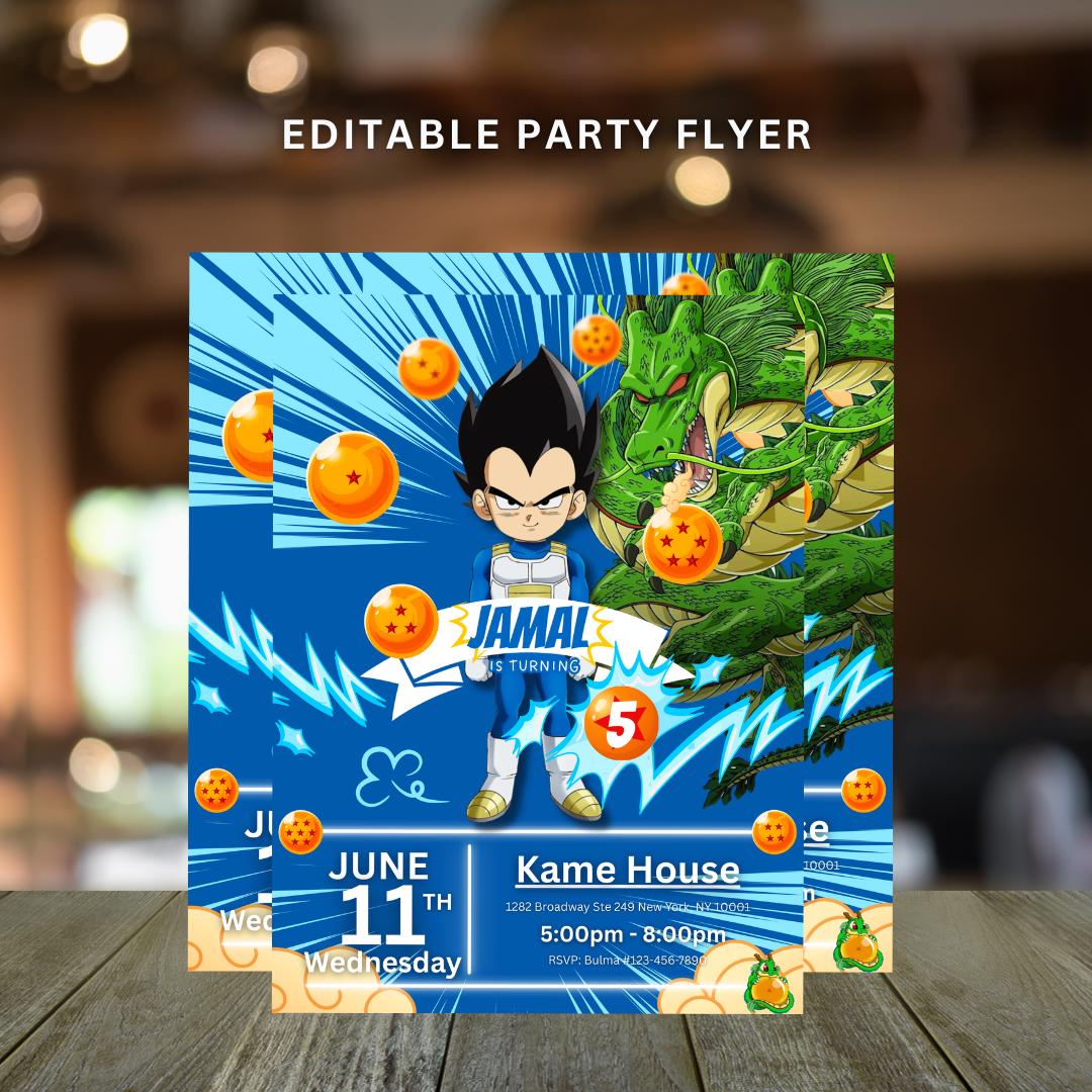 Editable Dragon Ball Vegeta Birthday Invitation Template | Digital Kids ...