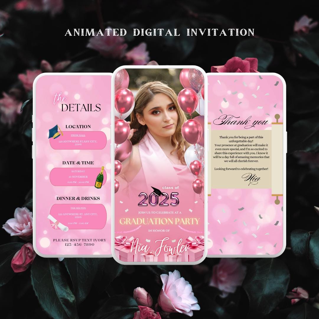 Pink - Animated Graduation Invitation Video Template Premade Design ...