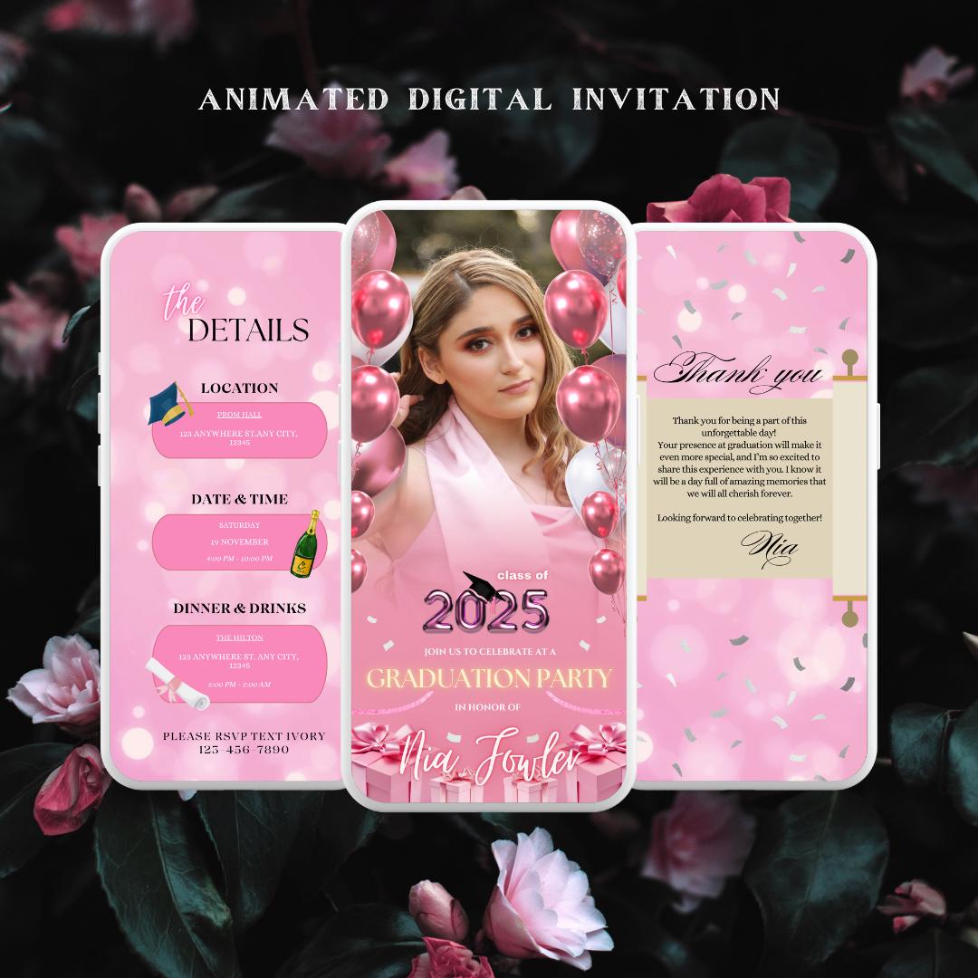 Pink - Animated Graduation Invitation Video Template Premade Design ...
