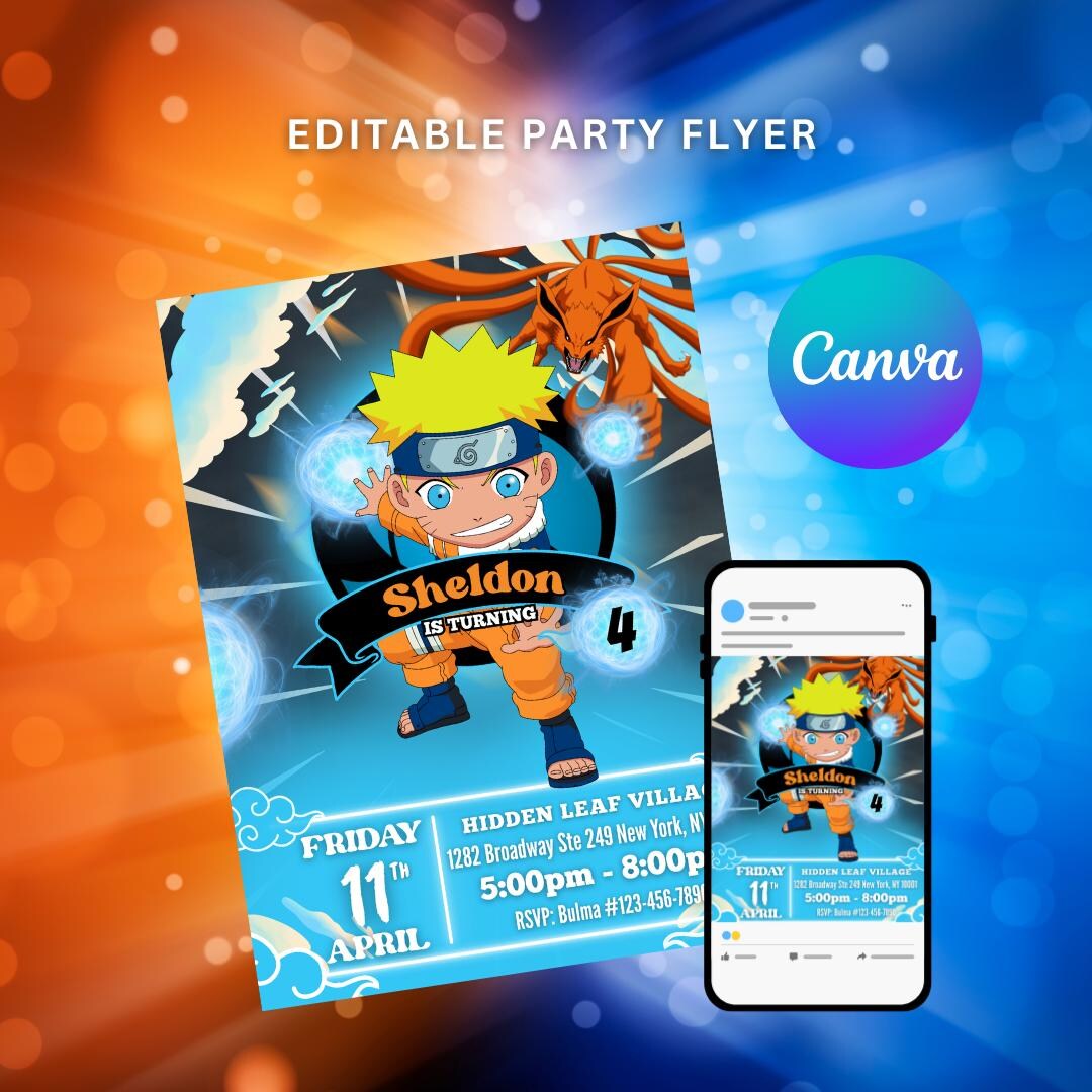 Editable Naruto Birthday Invitation Template | Digital Kids Party ...