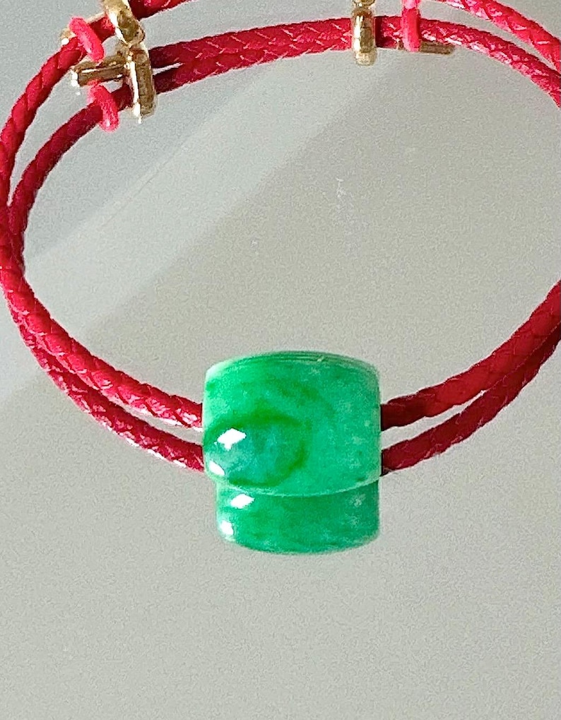 Natural Sunlight Green Jade Barrel Bead Bracelet, Adjustable Red Cord ...
