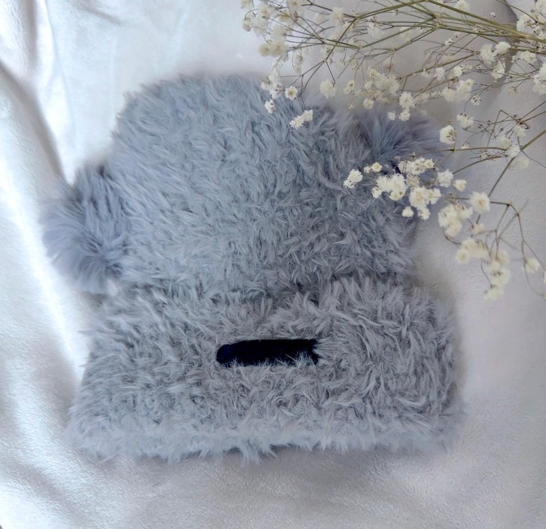 Fuzzy Plush Bear Ear Hat - Soft Grey - Etsy