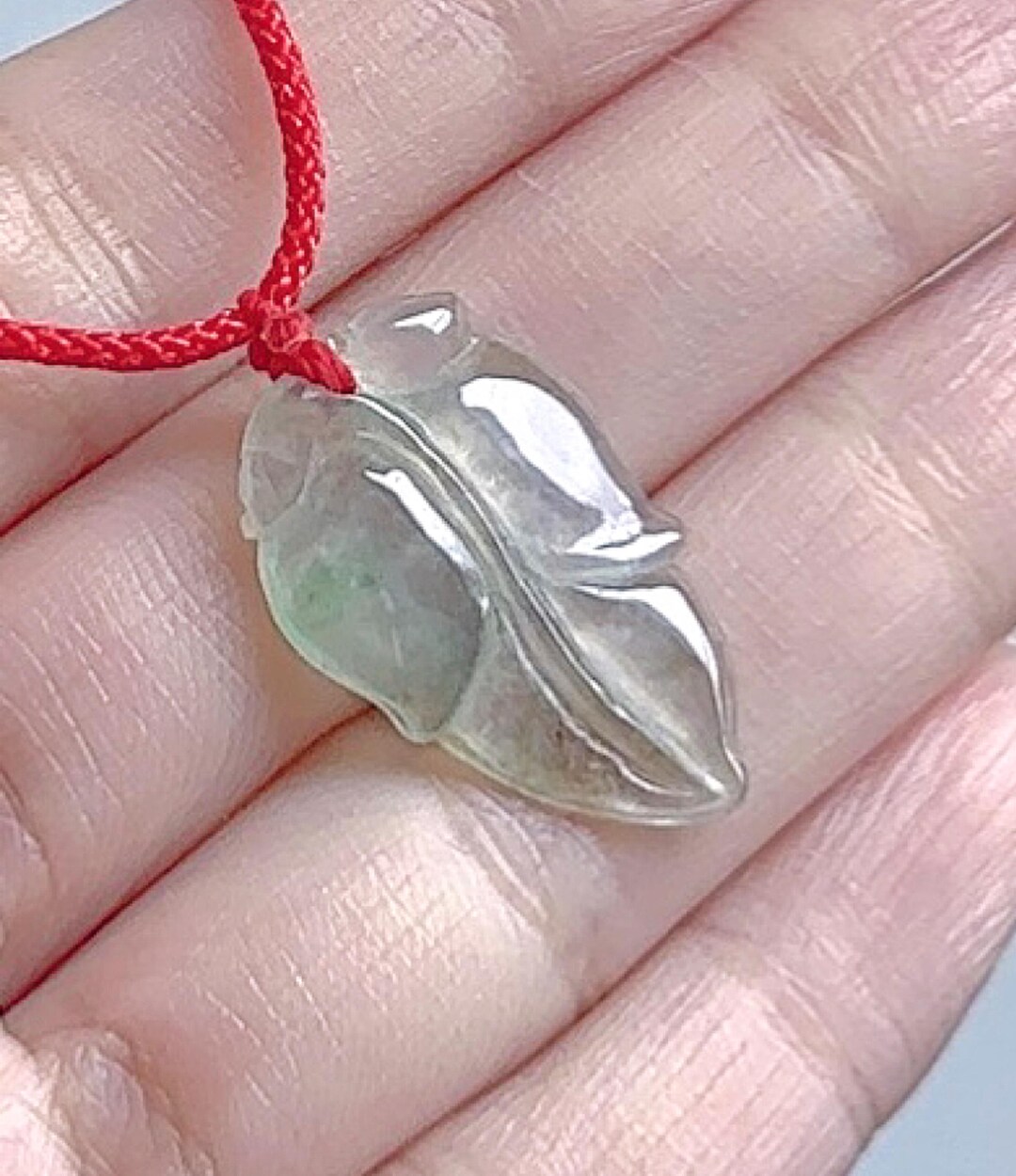 Translucent High Ice Jadeite Leaf Pendant – Natural Jade, Hand Carved ...