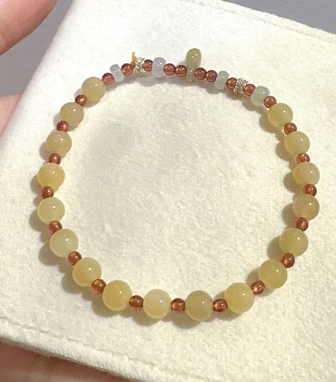 Yellow Nephrite Jade Bracelet With Garnet Spacer Beads and Jadeite ...